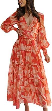 Generic Robe De Soleil &Agrave; Manches Longues Et Col en V Imprim&eacute;e pour Le Printemps Et L&Eacute;t&eacute; 2023 pour Dames Veste Robe De Chambre Polaire Robe Verte Femme Chic