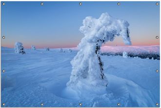 Wallario Outdoor-Poster f&uuml;r Garten oder Balkon Schneeskulptur, Motivbanner Gr&ouml;&szlig;e: ca. 120 x 180 cm, Outdoor-Bild