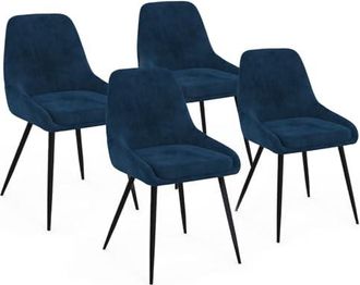IDMarket Lot de 4 chaises THALYA en Velours Bleu avec accoudoirs