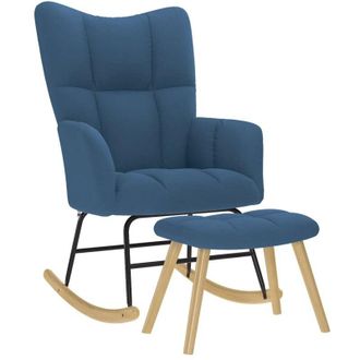 vidaXL Schaukelstuhl mit Fu&szlig;hocker Blau Stoff Vidaxl