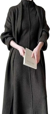 Generic NYSBH Cardigan tricot&eacute; sans manches robe col roul&eacute; deux pi&egrave;ces pour femme automne hiver chaud pull manteau ensemble, Combinaison noire, M