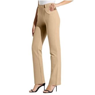 Generic Pantalon habillé pour femme - Pantalon de travail décontracté - Bouton extensible - Léger - Avec poches, kaki, XXL