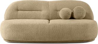Konsimo Sofa Malve Bequeme 3-Sitzer Couch in Boucl&eacute;-Stoff, Japandi-Stil 2 Dekokissen in Kugelform, Chenille-Stoff, Weiche Sitzfl&auml;che (Dunkelbeige, Sofa 190x80