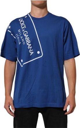 Dolce & Gabbana Homme, Tops, Bleu, Taille: 2XL T-shirt Bleu avec Logo Imprimé