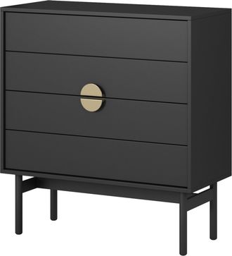 Selsey Kommode Aufbewahrungsschrank 4 Schubladen Schrank Schubladenschrank Push to Open 85,5 cm Stoon Schwarz
