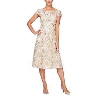 Alex Evenings Alex Short Embroidered Dresses Robe pour Une Occasion spéciale, Champagne Clair, 46 Femme