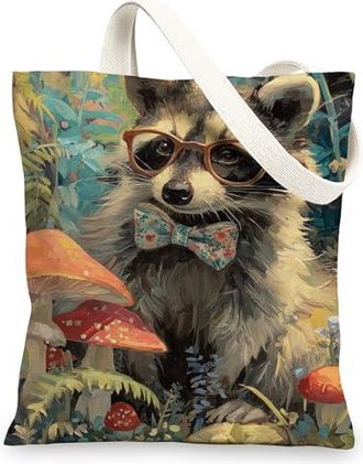 Generic Sacs fourre-tout en toile motif animal fantaisie, sacs dépicerie réutilisables, style vintage, léger, lavable, taille S, multicolore, 13x15 Inch