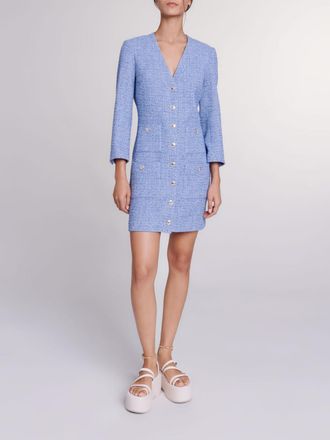 Maje Kurzes Kleid Aus Tweed - Blau - Gr&ouml;&szlig;e 34 - Maje