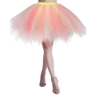 Generic Jupe Pliss&eacute;e Femme Tulle- Jupe Tutu Taille Elastique-Mini Jupe Sexy Femme Couleur Unie pour F&ecirc;te Danse et Ballet Adulte Jupes Multi-Layer Bouffante Co
