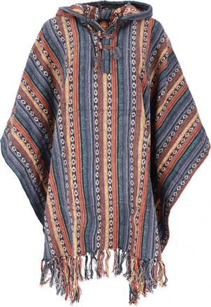 Guru Shop Unisex Poncho Hippie Chic, Ethno Poncho, Andenponcho - Blau/gelb, Herren/Damen, Baumwolle