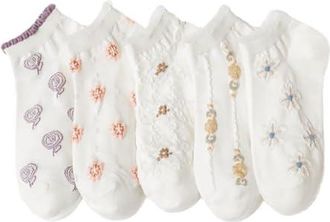 Generic Jolies chaussettes extensibles pour femme : ensemble de 5 paires de chaussettes florales, en coton doux, antidérapantes, fines pour une tenue décontra