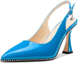 Castamere Femmes Slingback Kitten Talon Heel Ferm&eacute; Pointu Bout Escarpins Bloc Chunky Mariage Party Dress Chaussures 9 CM Heels Bleu 43 EU