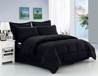 Elegant Comfort Stripe Bed-in-a-Bag 8-teiliges Bettdecken-Set Baumwolle Schwarz King