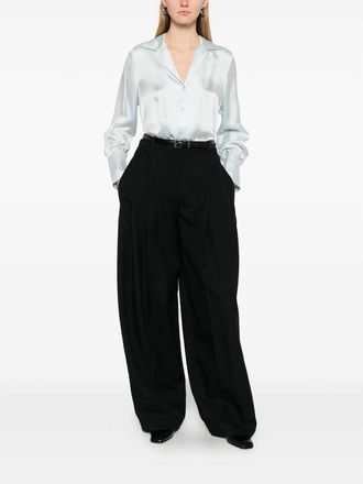 Anine Bing Silk-Blend Long-Sleeve Shirt - Blue