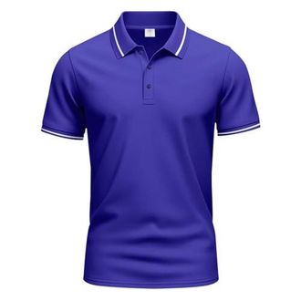 Generic Polo &agrave; manches courtes pour homme en couleur unie, bleu, XXL