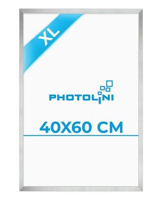 Photolini Bilderrahmen 40x60 silber Holz MDF, Bilderrahmen 60x40, bruchsicheres Acrylglas im Rahmen 60 x 40, picture frame 40 x 60 zum Aufh&auml;ngen, extra Zubeh&ouml;r 
