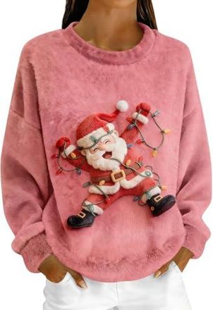 Generic Pull de Noël pour femme, pull mignon 3D avec imprimé renne et bonhomme de neige, arbre de neige, sweat-shirt de Noël en polaire imprimé graphique Père