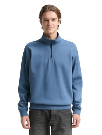 Tom Tailor Herren 1049013 Troyer Sweatshirt mit Logo-Badge, 28969-Dusty Denim Blue, XXL