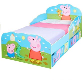 Les Tendances Les Tendances - Lit enfant Peppa Pig avec tiroirs de rangement 140x70 cm - Construction en MDF - S&eacute;curis&eacute; avec demi-panneaux lat&eacute;raux - Sommier inclus