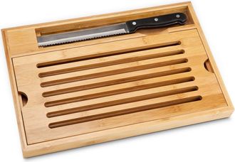 ROMINOX Geschenkartikel Brotschneide-Set // Krümel - 2-teiliges Set aus Brotmesser und Bambusbrett mit praktischem Krümelfach zum Herausnehmen; Maße: ca. 38 x