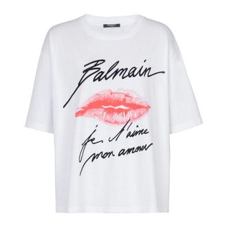 Balmain Kurz&auml;rmeliges T-Shirt mit Kiss-Print - - Tops - Damen - Wei&szlig; - S