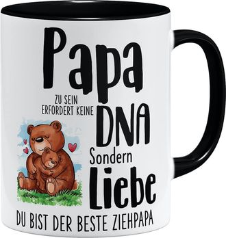 OM3 Papa DNA Ziehpapa Tasse - Keramik Becher - 11oz 325ml - Beidseitig Bedruckt - Schwarz