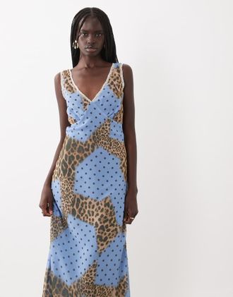 Miss Selfridge Chiffon-Maxikleid mit Animal-Polka-Dot-Muster-Multi