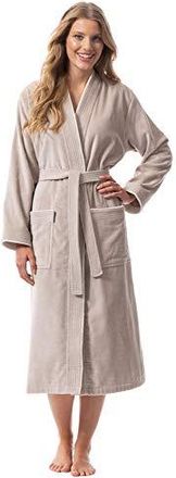 Morgenstern Peignoir de Bain Femme Éponge Coton Taille L Beige 2 Poches et Ceinture Doux, Absorbant et Confort