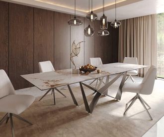 DELIFE Esstisch Edge 300x100 Keramik Minas Melange Wei&szlig;-Beige Spider Flachstahl Edelstahl, Esstische