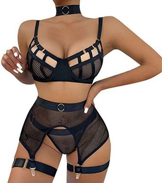 Generic Lingerie Sexy Femme Coquine Hot Lingerie Femme Une soir&eacute;e Coquine Pyjama R&eacute;sille Floral Transparent Haut Taille Bra Et Culotte 2 Pi&egrave;ces Romantique