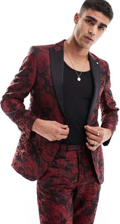 Twisted Tailor Ersat - Schmales Sakko mit rotem Blumenmuster, Kombiteil