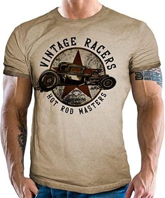 Gasoline Bandit T-shirt Gasoline Bandit Biker en jean délavé Look : Hot Rod Vintage Racers, Sable délavé, XL