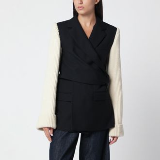 Dries Van Noten Schwarz/wei&szlig;e Jacke mit &Auml;rmeln aus Rippstrick