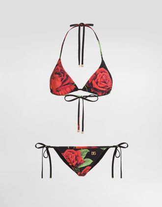 Dolce & Gabbana Triangel-bikini Mit Rosenprint - Frau Bademode Mehrfarbig 2
