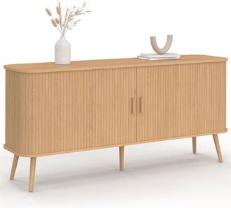 IDMarket Buffet 160 cm Romie XXL Effet Lattes 2 Portes coulissantes