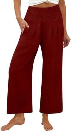 Generic Pantalon Palazzo court &agrave; jambes larges pour femme - Taille haute - Coupe droite - L&eacute;ger - Pour l&eacute;t&eacute;, la plage, les vacances, le salon - Style d&eacute;contra