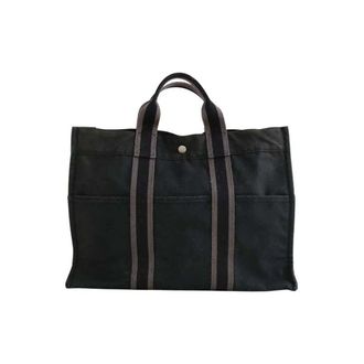 Herm&egrave;s Cabas Herline en coton noir