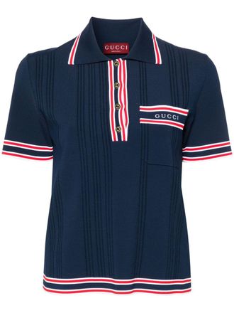 Gucci Geripptes Poloshirt mit gestreiften Kanten - Blau