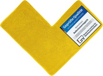 WohnDirect Badematte L-Form Eckdusche Gelb - Eck-Badvorleger (Schenkelma&szlig; 100x100 cm) - Weicher Hochflor Teppich ums Eck, 50cm Breite (Versand aus DE)