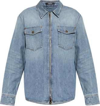 Versace Homme, Chemises, Bleu, Taille: XL Denim Zip Overshirt