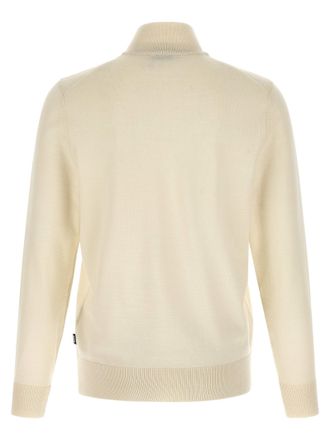 HUGO BOSS Virgin Wool Half-Zip Mock-Neck Sweater - Cream
