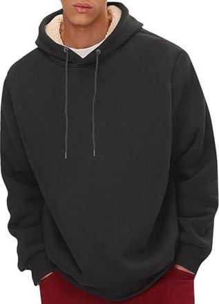 Generic Sweat &agrave; capuche thermique &eacute;pais pour homme, couleur unie, cordon de serrage, automne et hiver, coupe classique, pull tendance &agrave; manches longues, pull 