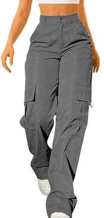 Generic Pantalon cargo de travail pour femme, contr&ocirc;le du ventre, jambe droite, taille haute, &agrave; enfiler, coupe ample, bas palazzo avec plusieurs poches pour e