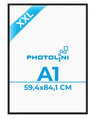 Photolini Bilderrahmen A1 Holz MDF, DIN A1 Bilderrahmen Schwarz, Poster Rahmen 59,4x84,1 cm, Posterrahmen 60x84 mit bruchsicherem Acrylglas, zum Aufh&auml;ngen & Zub