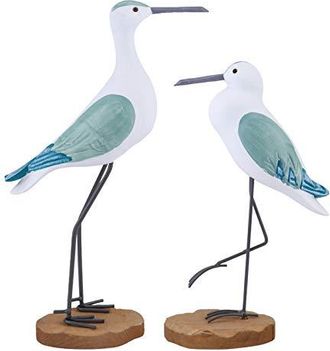 Exceart Lot de 2 Figurines en Forme de Mouette en Bois D&eacute;coration Nautique Rustique Vintage Sculpture Oiseau Marin Bureau Ornements m&eacute;diterran&eacute;ens Plage Maiso