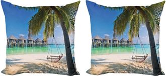 Abakuhaus Strand Kissenbezug Set (2Stück), Karibik Tropical Coast, doppelseitiges Digitaldruckdekor mit Reißverschluss, 50 cm, Türkis Aqua