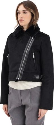 Vicolo Femme, Vestes, Noir, Taille: 42 FR Manteau Court en Peau de Mouton
