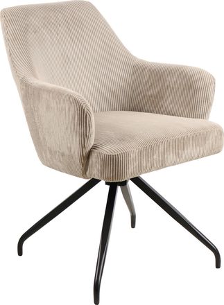 MID.YOU Mid.you Armlehnstuhl Cord, Schwarz, Beige, Holz, Metall, Textil, Pappel, Sperrholz, Drehkreuz, 57x86x65 cm, Sitzfläche 360° drehbar