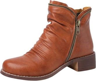 Generic Bottines rétro à talon bas pour femme - Soutien de la voûte plantaire - Mode sans talon - Chaussures de marche antidérapantes - Confortables - Avec fe