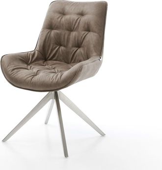 DELIFE Drehstuhl Taimi-Flex Mikrofaser Taupe Vintage Kreuzgestell breit Edelstahl 360° drehbar Wippfunktion, Esszimmerstühle